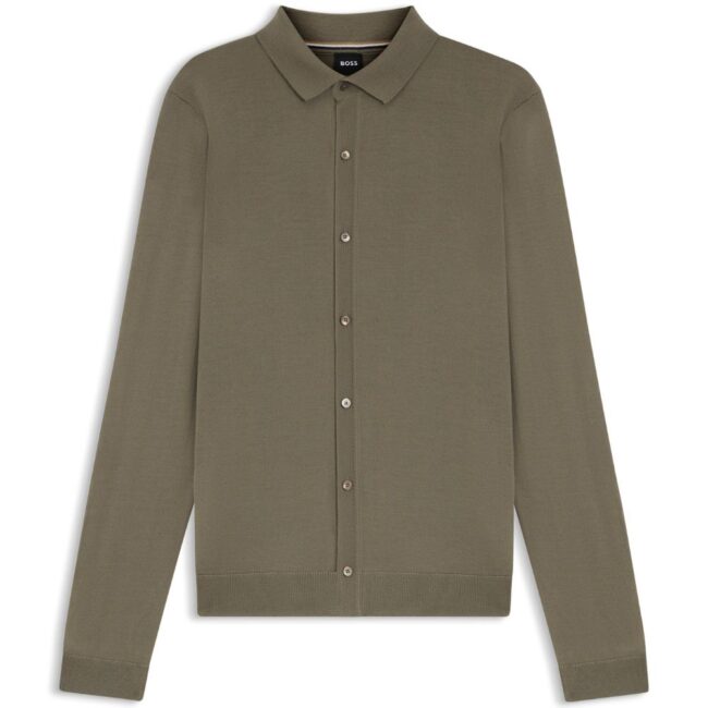 BOSS Virgin Wool Khaki Sweater Helbert | Menswear Online