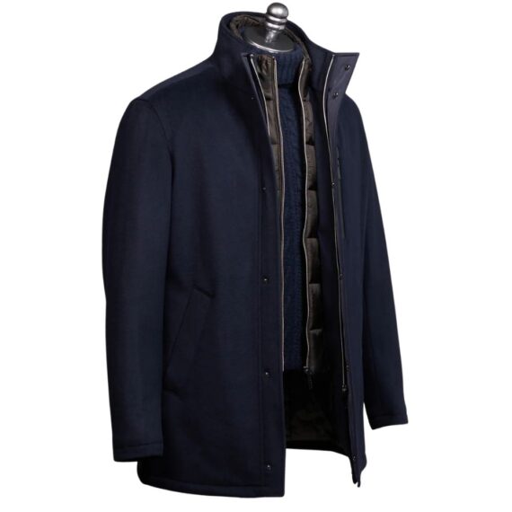 BUGATTI Navy Wool Blend Coat With Detachable Quilt Insert | Menswear Online