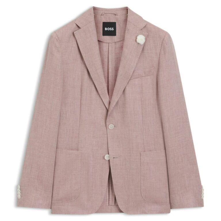 BOSS Slim Fit Pink Blazer In A Micro Pattern Linen Blend | Menswear Online