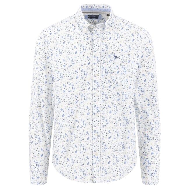 Fynch-Hatton Button Down Superfine Cotton White Floral Print Shirt ...