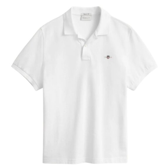 GANT White Regular Fit Shield Piqué Polo Shirt | Menswear Online