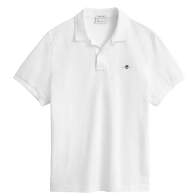 GANT White Regular Fit Shield Piqué Polo Shirt | Menswear Online
